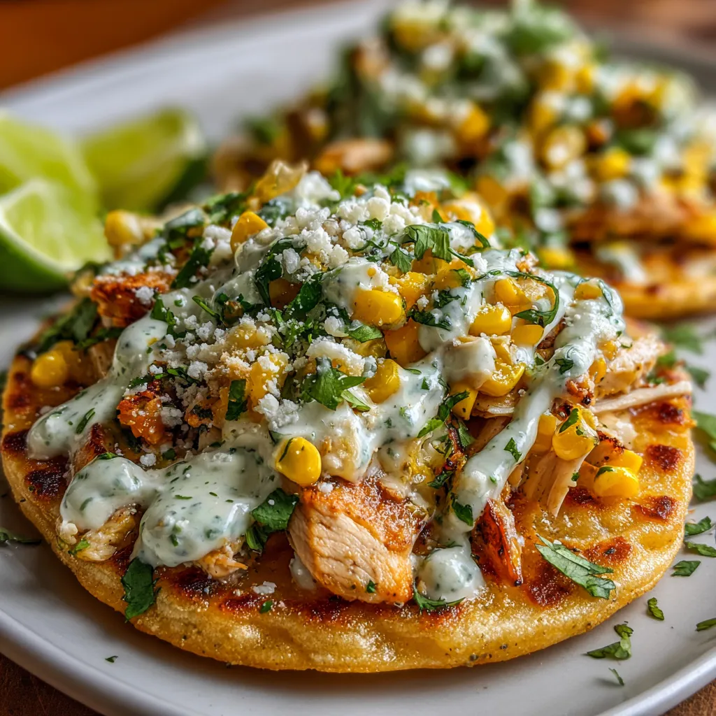 Street Corn Chicken Tostada Melts with Cilantro Lime Cream - Jennifer ...