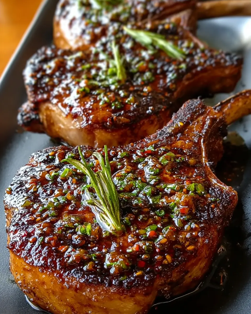 sticky honey garlic double bone beef chops