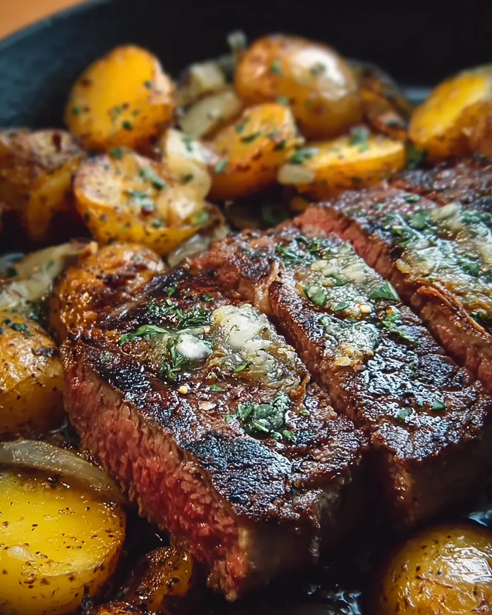 garlic butter steak and potatoes skillet