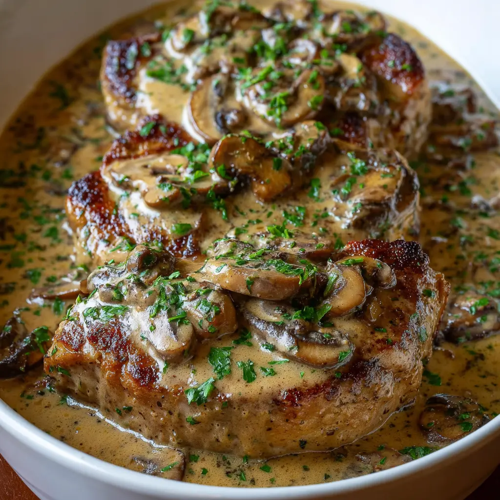 oven baked creamy mushroom beef chops